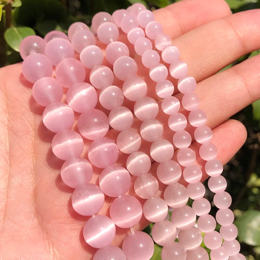 Бусины JILKOL кошачий глаз белый розовый 4-12 мм 6mm 61pc, Розовый, light pink