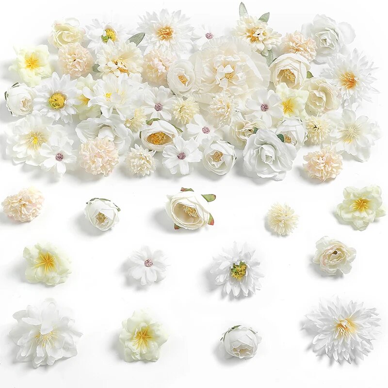 Искусственные шелковые розы, 21 шт. White-21Pcs