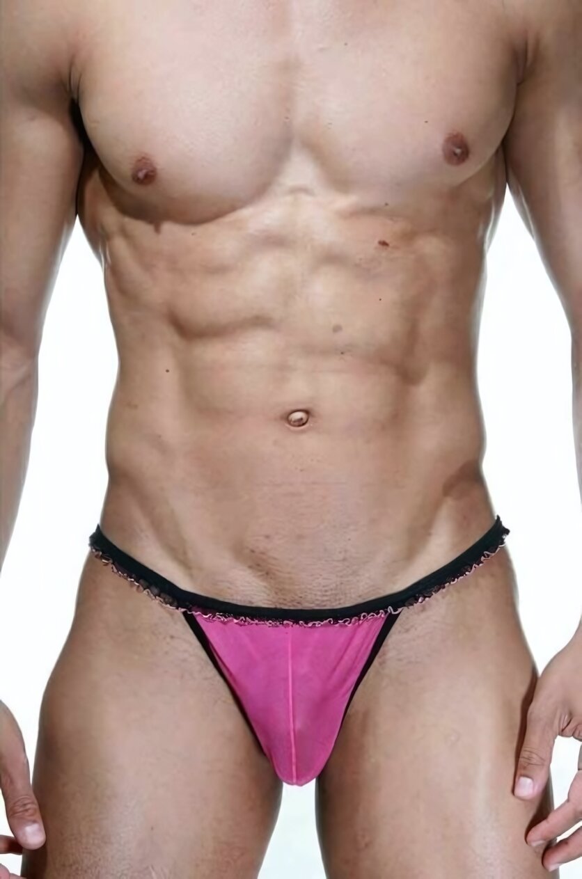 Трусы-стринги 'La Blinque' с рюшей, S-M, розовый/черный, полиамид/эластан