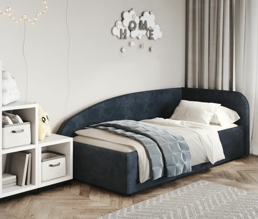 Кровать Элис 90х200 Синий Велюр Правый Угол
