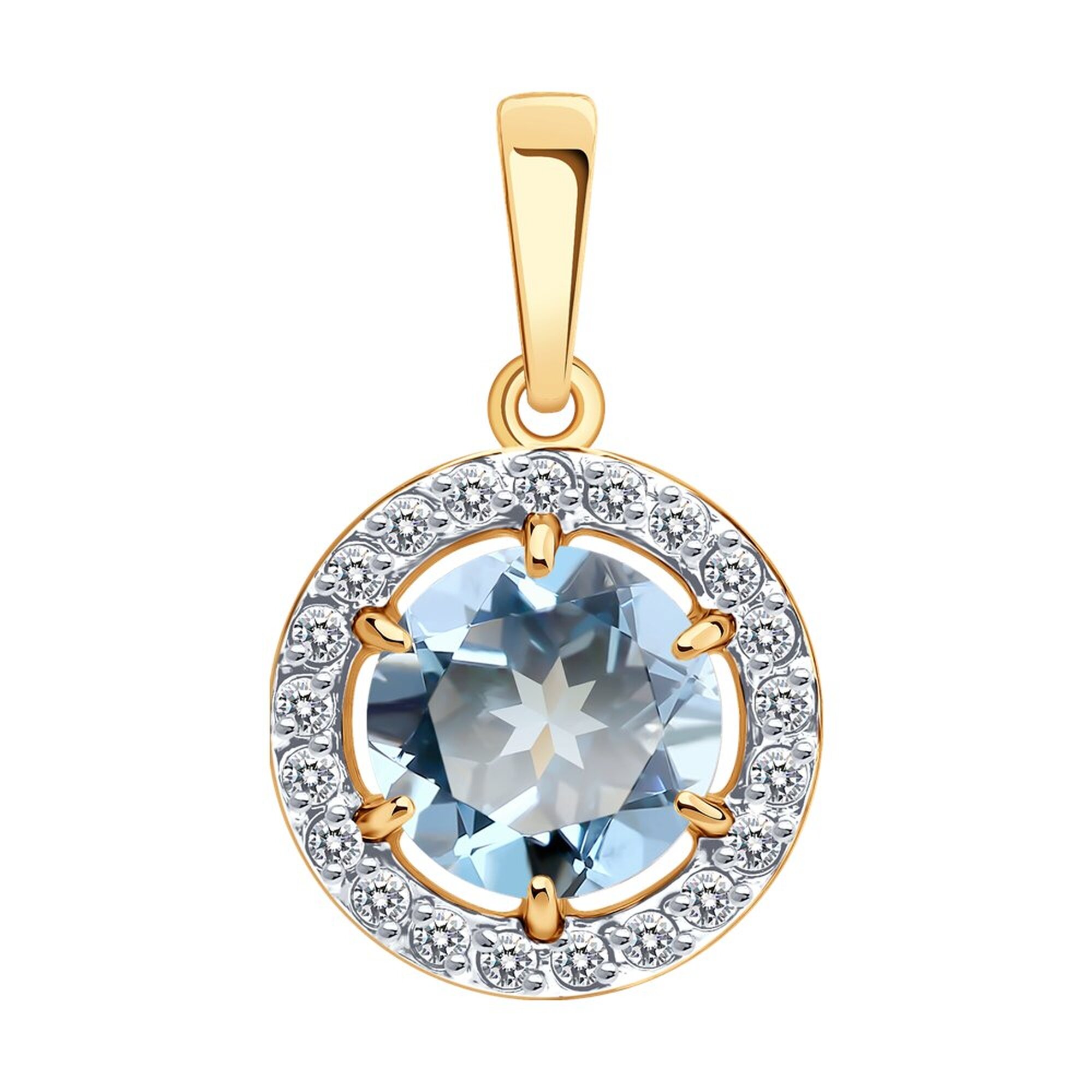 Подвеска, красное золото, 585 проба, топаз, фианит