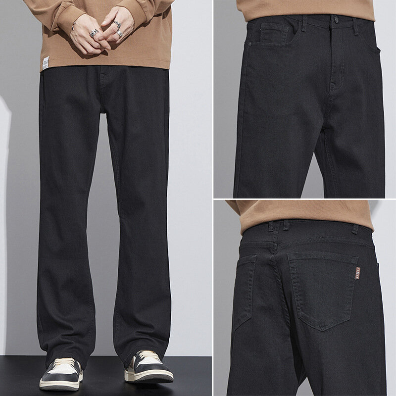 Охоты Брюки JYL Чистый цвет Брюки Мужские джинсы Лето тонкий дырявый широкий прямой свободный