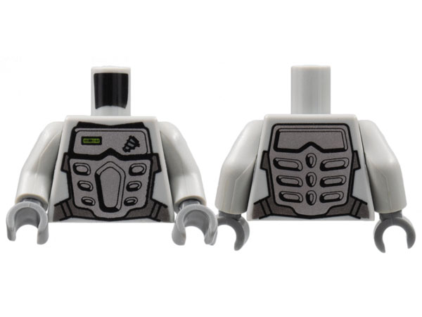 Torso Power Miners Silver Body Armor Front and Back, Drill on Upper Left Pattern / Light Bluish Gray Arms / Dark Bluish Gray Hands, 973pb0616c01 Light Bluish Gray U