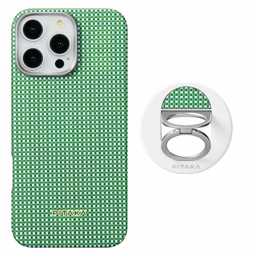 Чехол PITAKA Ultra-Slim Case + кольцо Grip 3для iPhone 16 Pro 6.3", цвет зеленый (Forest Green)