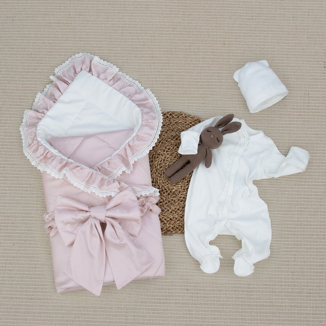 Комплект на выписку 4 предмета "Новый Прованс", лето, розовая пудра