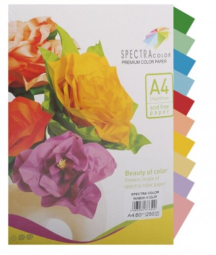 Бумага А4 250л. 80г/м2 10 цветов х 25 листов «Spectra Color» 857 яркие цвета Радуга