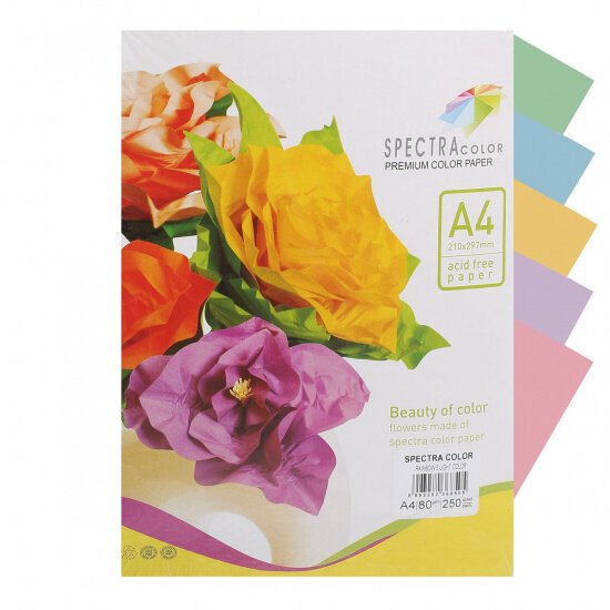 Бумага А4 250л. 80г/м2 5 цветов 50 листов «Spectra Color» 822 Пастель