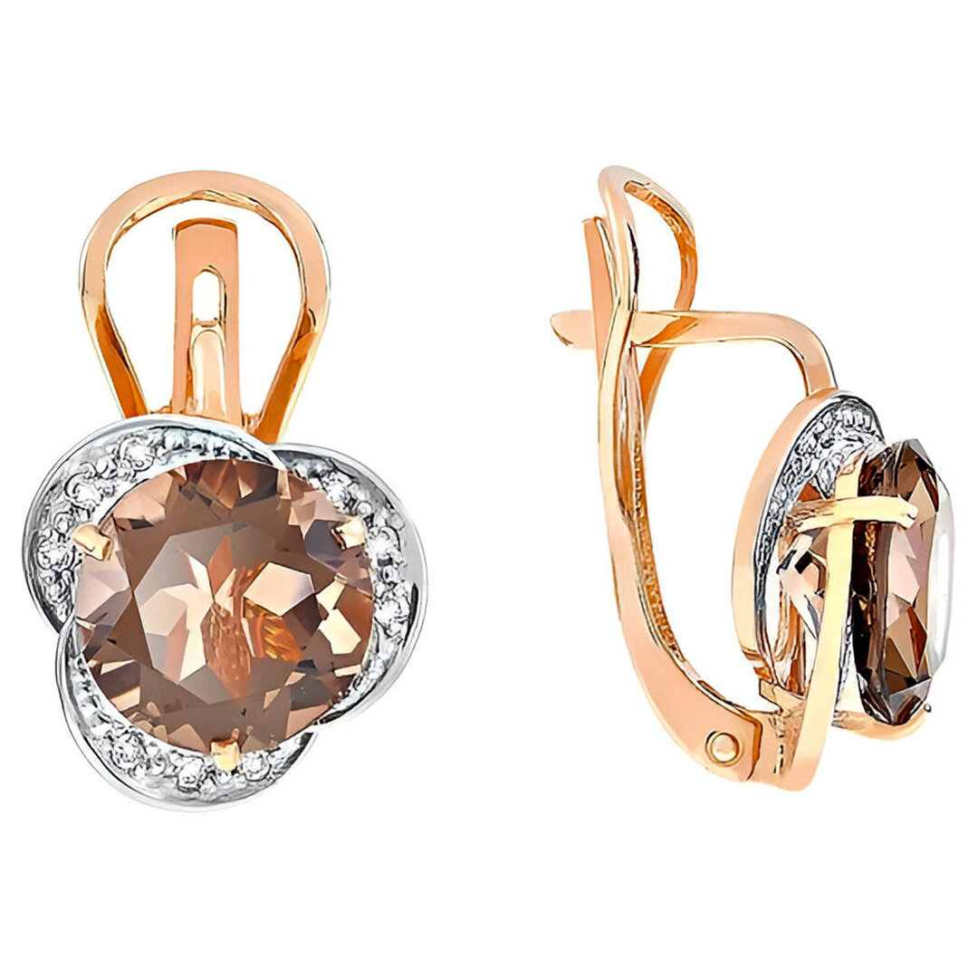 Серьги красное золото, 585 проба, раухтопаз