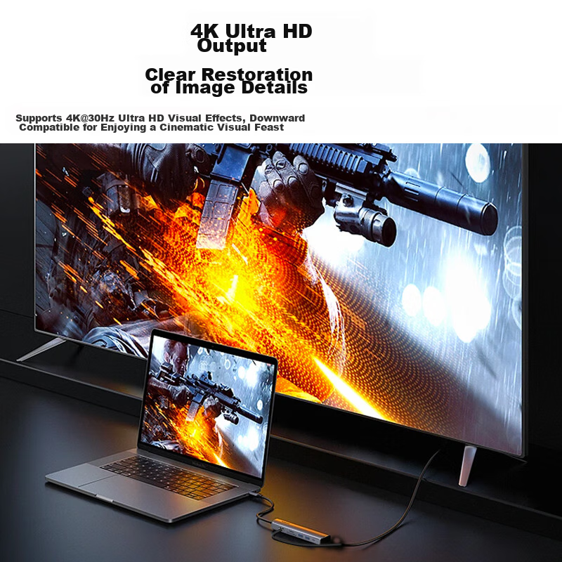 Netac Type-C Expansion Dock, Seven-In Hub, TF/SD Card Reader, C Port to HDMI/RJ45 Gigabit Ethernet Port, PD Fast Charging, Universal for MAC Tablets, HC024