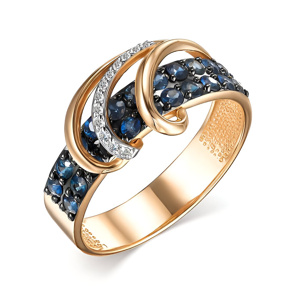 Кольцо дорожка, красное золото, 585 проба, бриллиант, сапфир