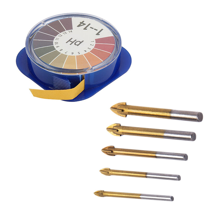 Набор сверл из карбида вольфрама с крестообразной головкой для настенной керамической плитки, мрамора, стекла и индикаторная бумага 5M PH для щелочной кислоты, лакмусовая бумажка для проверки воды, для садоводства, аквариумных растений