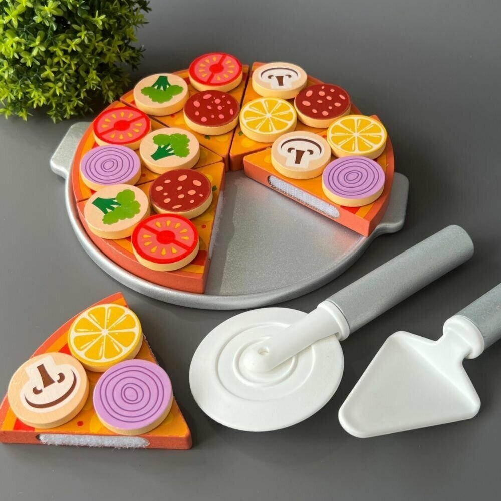 Деревянный сюжетно-ролевой набор "Пицца с Аксессуарами" / Коллекция юный шеф-повар, по методике Монтессорий шеф-повар, по методике Монтессори MMJYSLIM