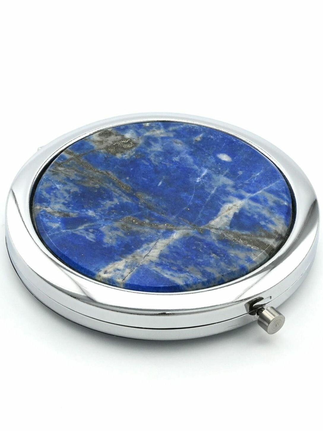 Карманное зеркальце с накладкой из лазурита, серебристое