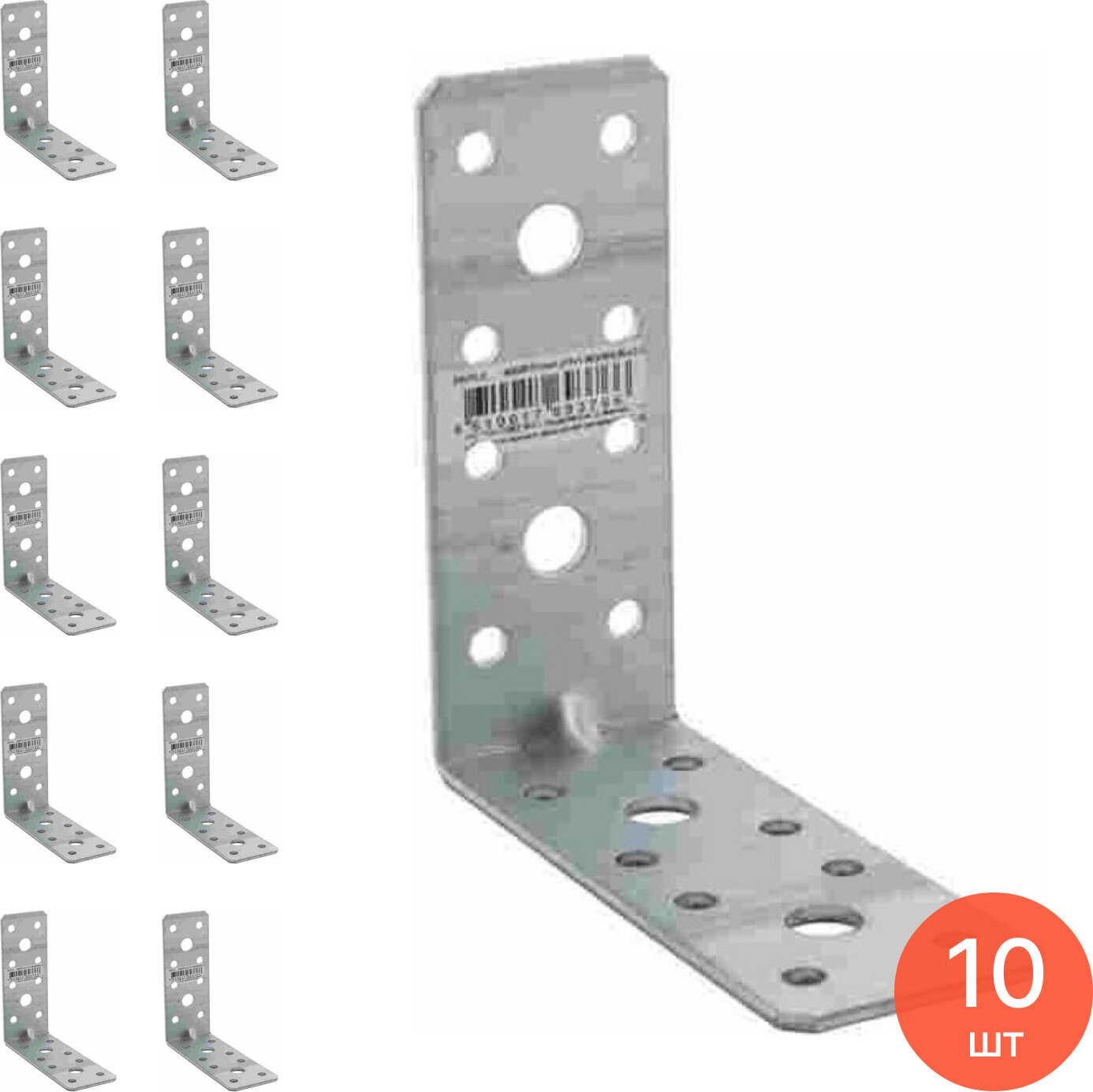 Крепежный уголок Rock Solid Connection / Рок Солид Конекшн усиленный, из оцинкованной стали, серый, 90х90х35х2мм / строительство и ремонт (комплект из 10 шт)