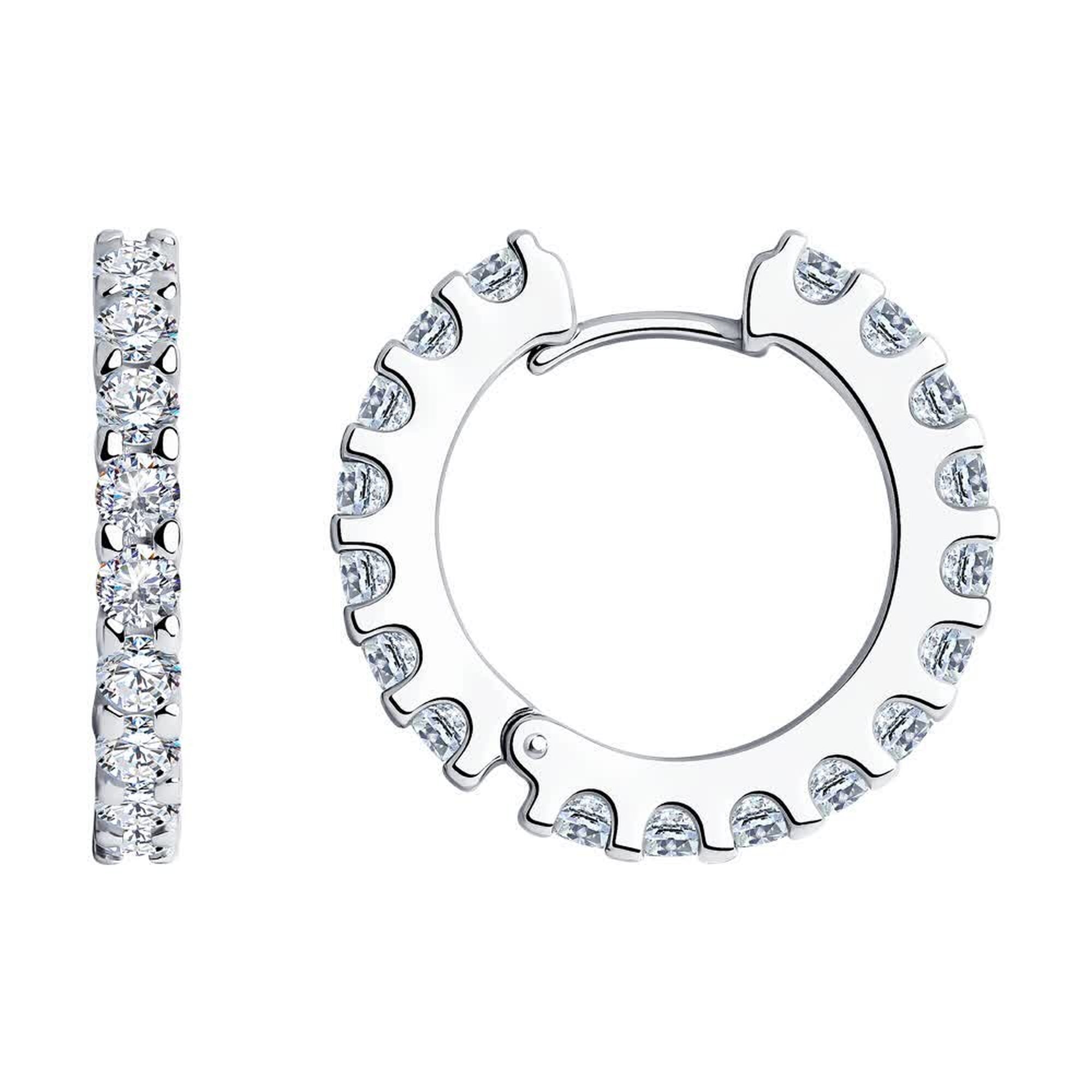 Серьги конго, серебро, 925 проба, родирование, фианит