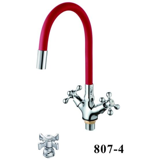 Смеситель для кухни D-lin с гибким изливом D153807-4, хром/красный