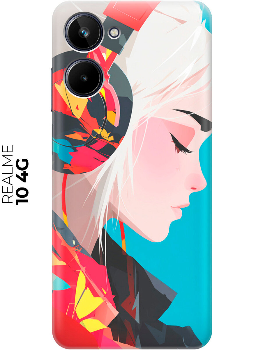 Силиконовый чехол на Realme 10 4G с принтом "Девушка в наушниках"