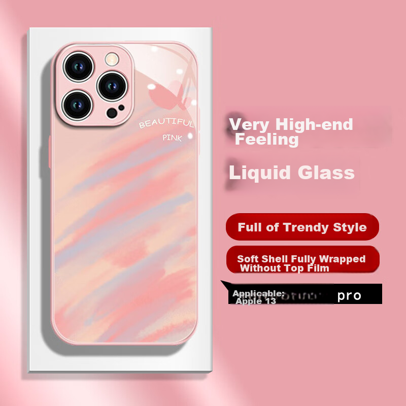 Jiangming, Suitable for Apple 13 Pro Phone Case, 13 Pro Protective Cover, Soft Shell, Full Lens Protection, Shockproof, Liquid Glass, Fashionable, High-End, Business Style for Men, Women, Students, And Friends
