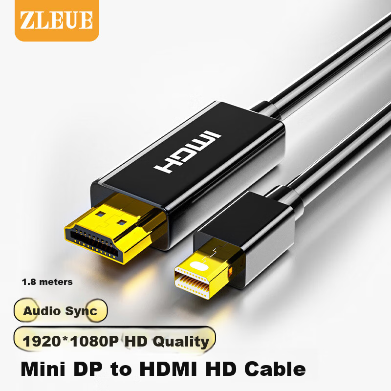 Mini DP to HDMI Converter Cable for Apple Surface Laptops, Mini DP Thunderbolt Interface to Connect Computer to Monitor Projector, 1.8 Meters, ZL-MH018