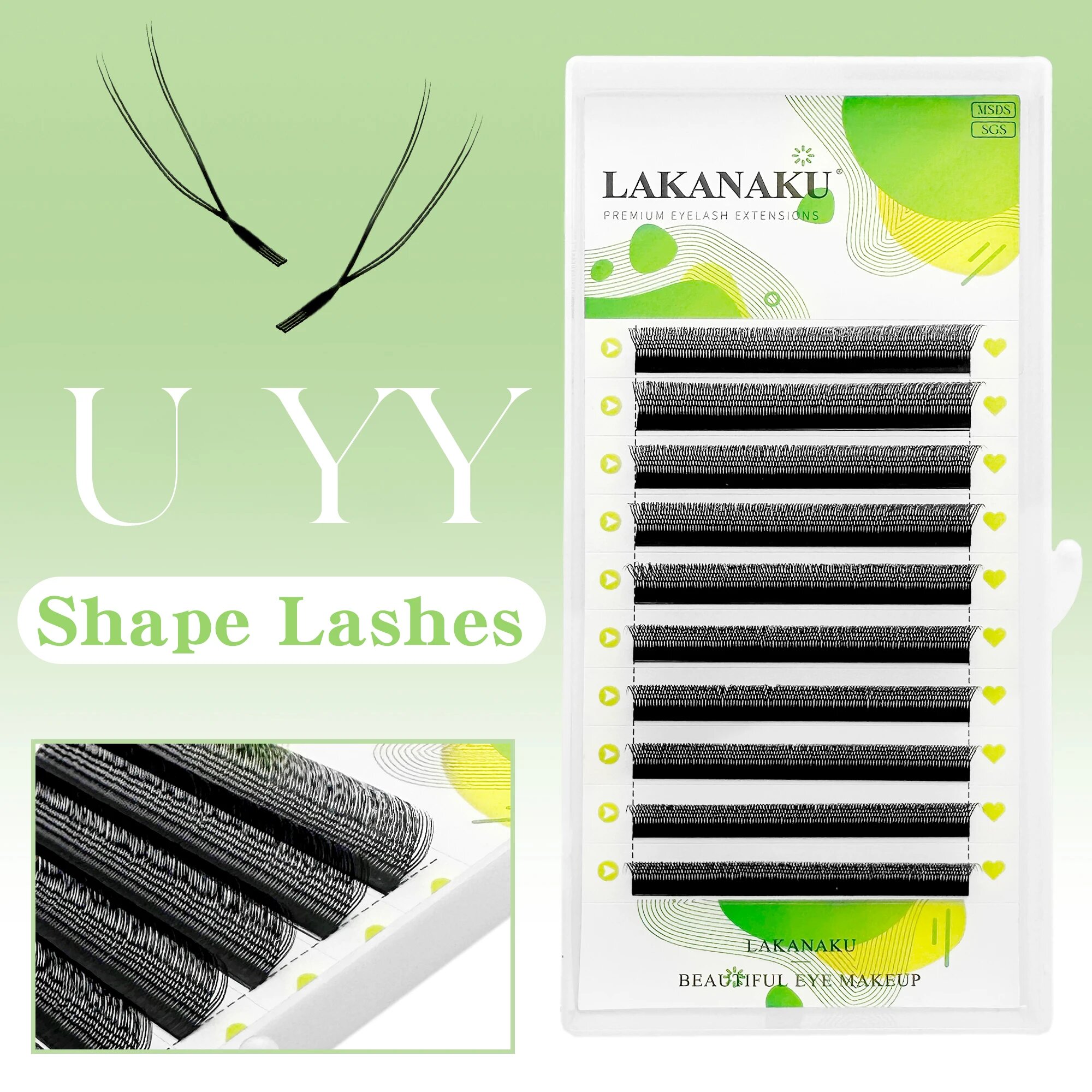 Наращивание ресниц LAKANAKU W Clover 4D/5D/6D/7D/8D C, 10 мм, U-YY