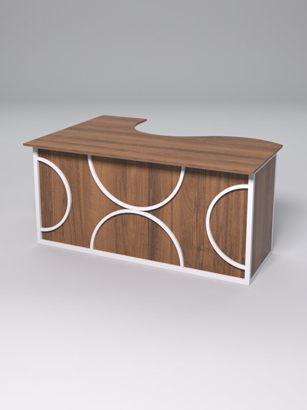 Стол эргономичный офисный СЭ-12А (правосторонний) "стронг" в стиле лофт декор №1, Орех + металлический каркас Белый