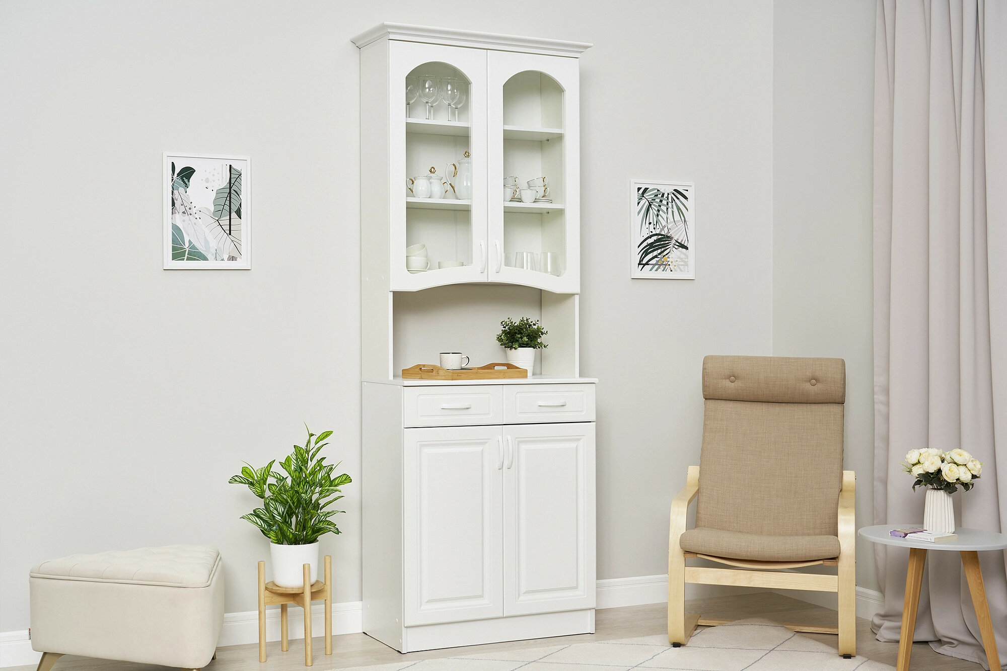 Буфет Миф Констанция 2-х створчатый цвет белый матовый МДФ размер 80х227х43см