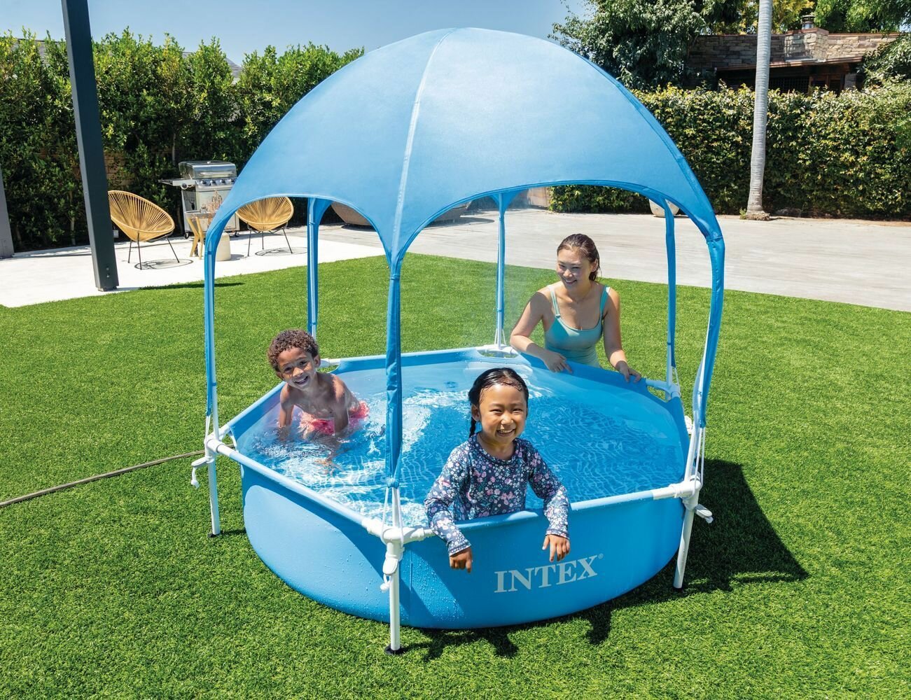 Бассейн каркасный с навесом и фонтанчиком Intex Canopy Metal Frame Pool, 183х38 см