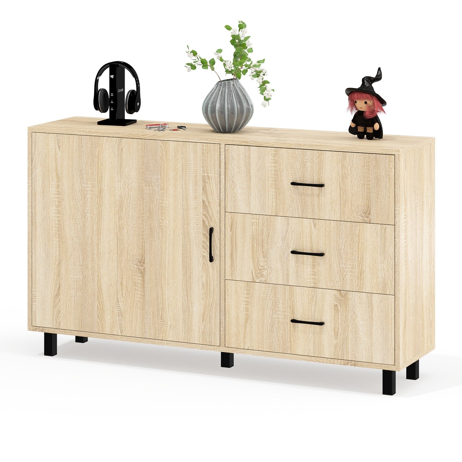 Комод с дверкой и ящиками РВК 122-1504, дуб сонома, 150,4х37,4х87 см.