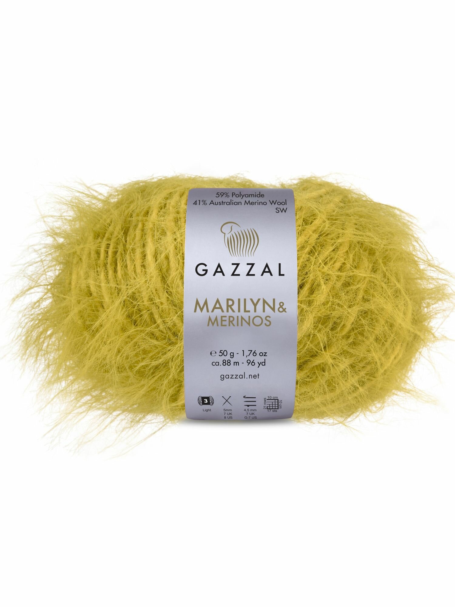 Пряжа Marilyn&Merinos Gazzal, фисташковый - 8260, 41% австралийская мериносовая шерсть SW, 59% полиамид, 5 мотков, 50 г, 88 м.