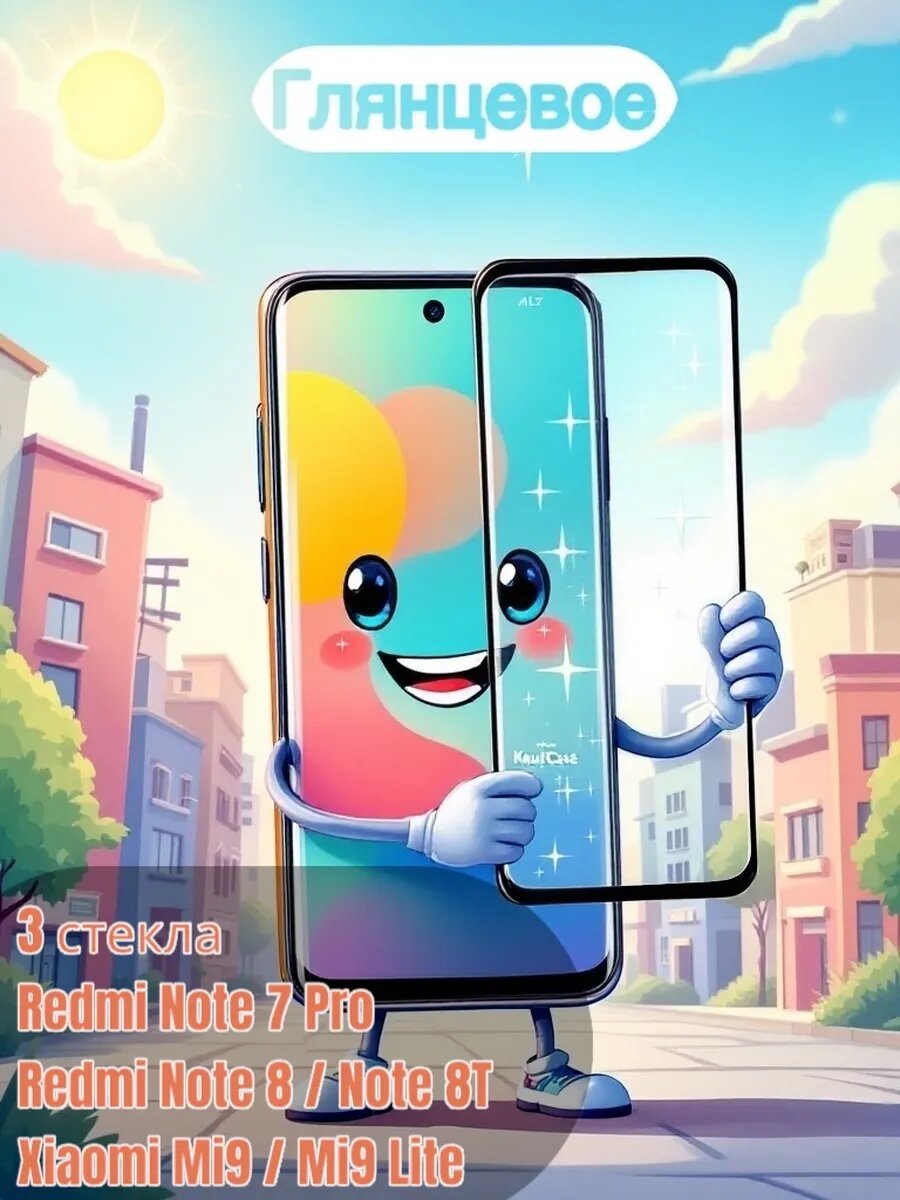 Стекло Глянец 3шт для Xiaomi Redmi Note 8