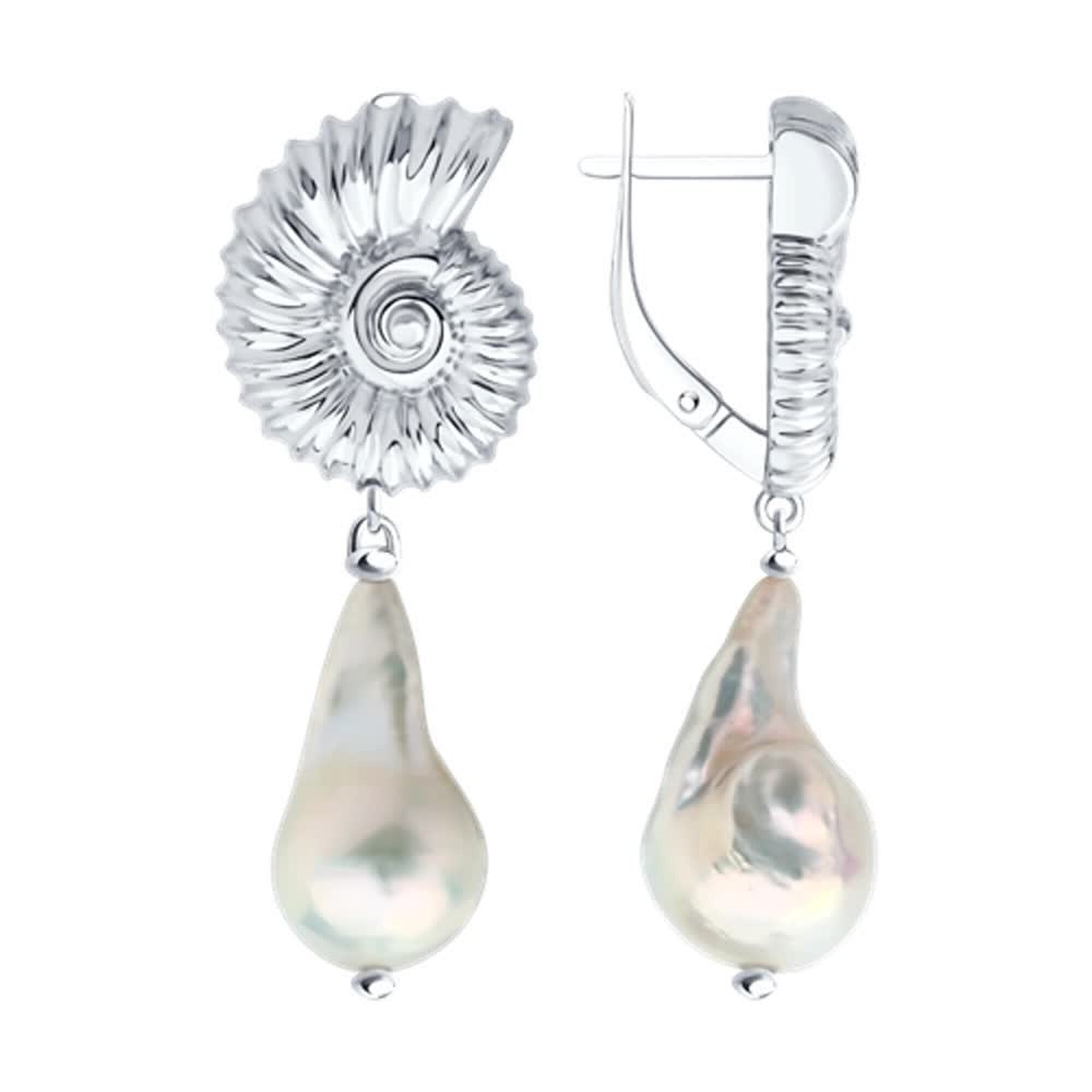 Серьги, серебро, 925 проба, родирование, жемчуг