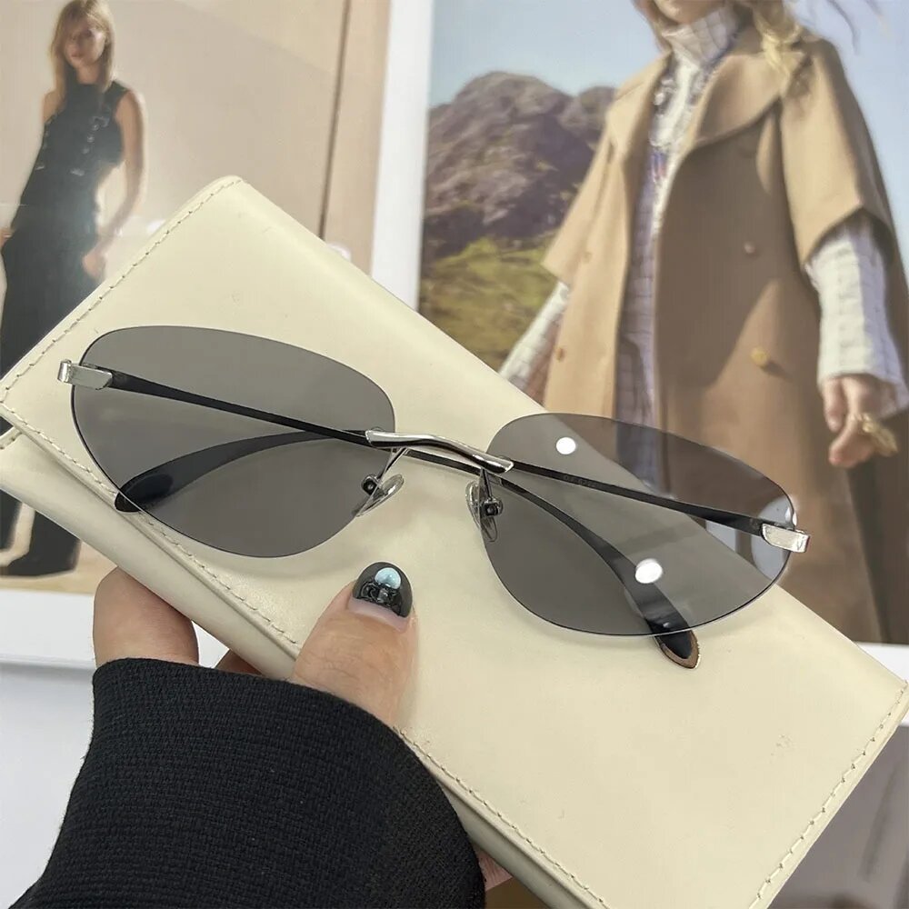 Высококачественные футуристические безрамные солнцезащитные очки с защитой UV400, Silver-Black Gray