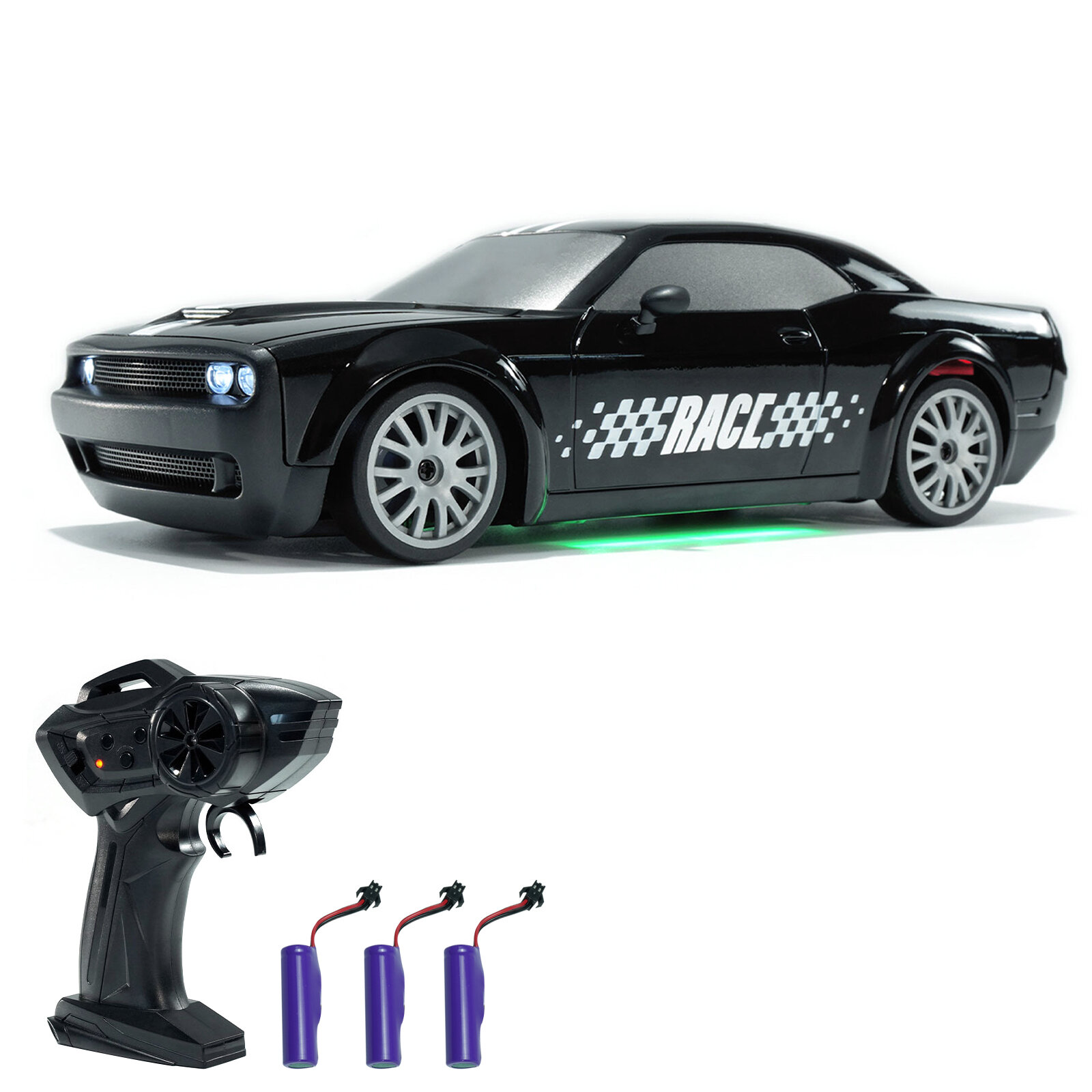 Радиоуправляемая дрифт-машинка, 1:20, полноприводная, электрическая игрушечная машинка, 2,4 ГГц, перезаряжаемая, гоночная, с подсветкой, 3 батарейки, подарок для детей, мальчиков и девочек, черная.