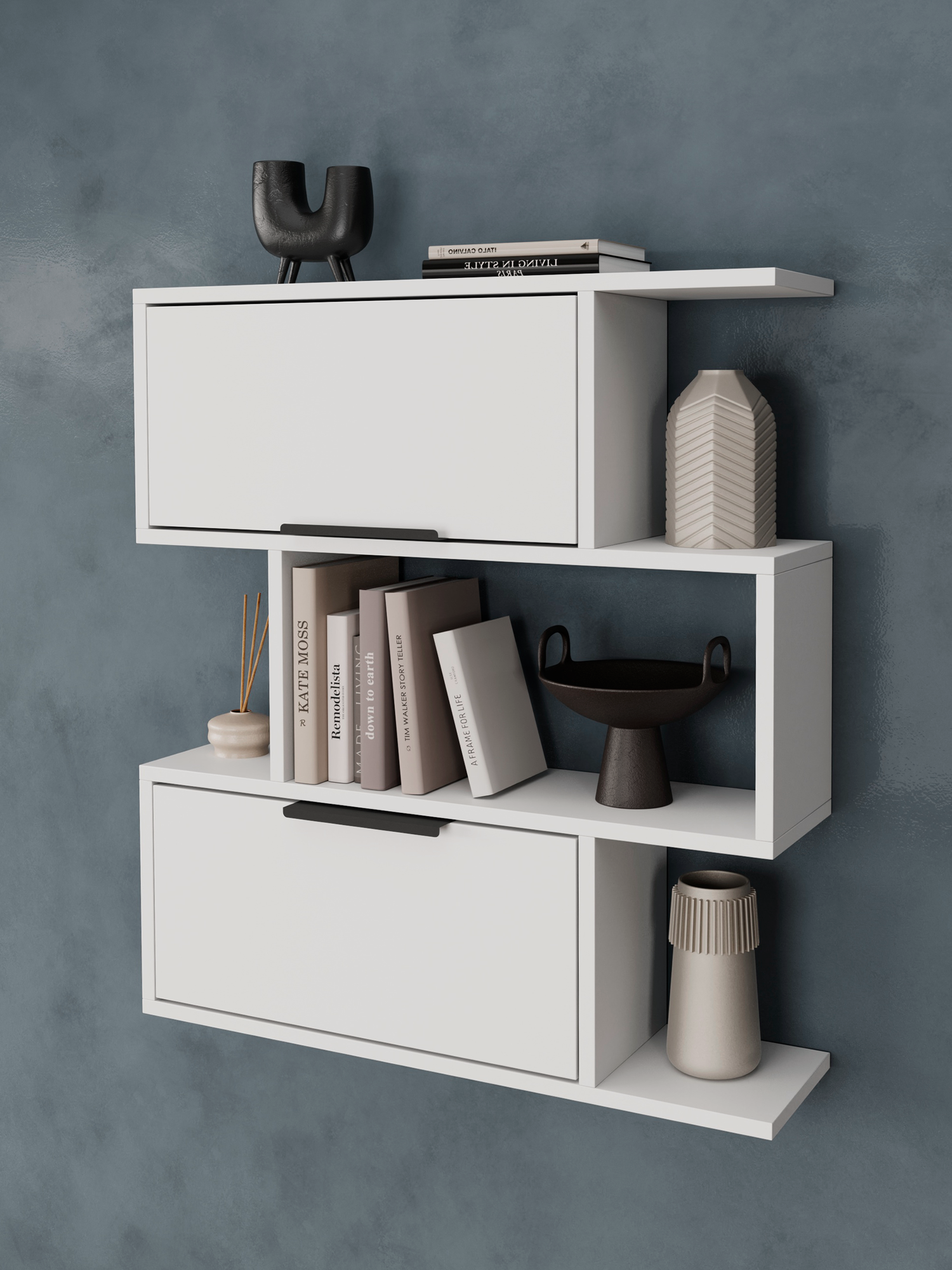 Настенная полка JUST HOUSE, ЛДСП, 68x18x78,5 см, с дверцами, белая