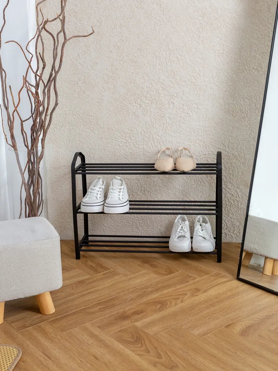 Обувница в прихожую открытая узкая черная