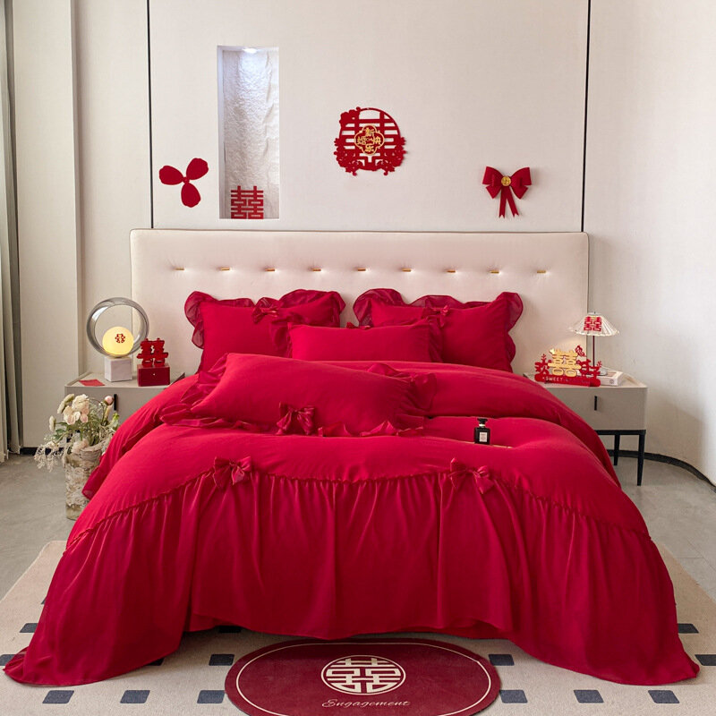 Свадебное постельное белье, бант, 2024, 4 предмета, 200x230/245x245/48x74 см