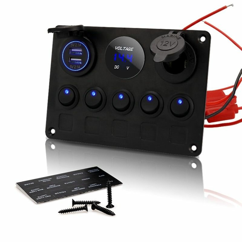 Водонепроницаемый Вольтметр Power Dual USB Socket Panel 12V 5+3Panels compatible with Boat Yacht Caravan-Truck