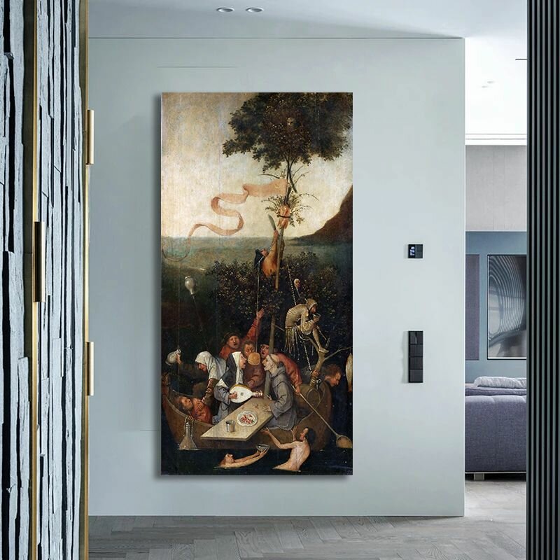 Корабль дураков / босх, Репродукция картины на холсте ,40х80 см.