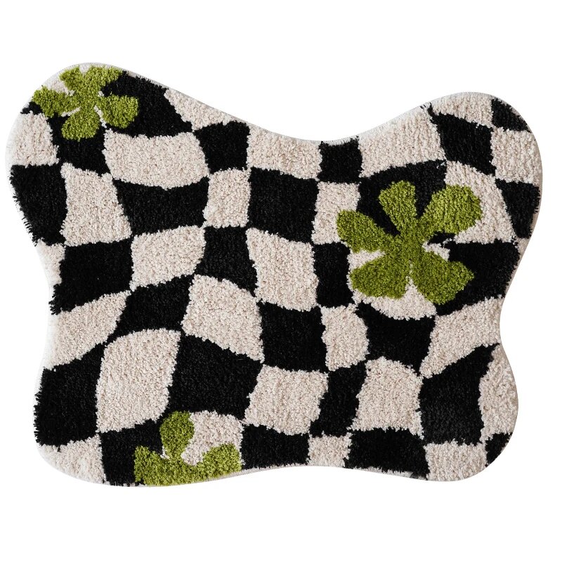 Нестандартная сетка коврик для ванной , Черно-белый плед, флокированный 40x60CM