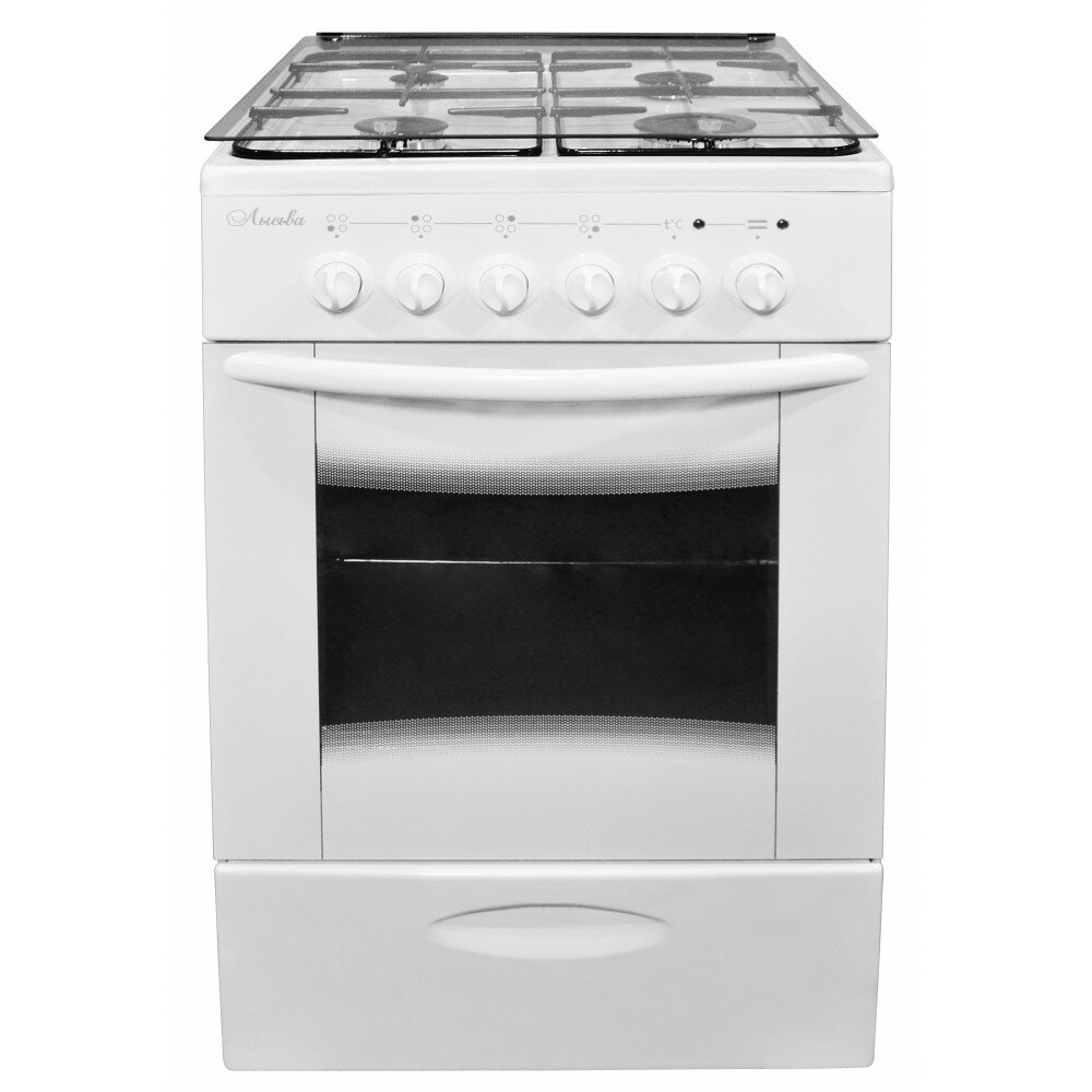 Плита газ./эл. Лысьва ЭГ 4к01 МС-2у (крышка стекло, чугунная решетка) белый