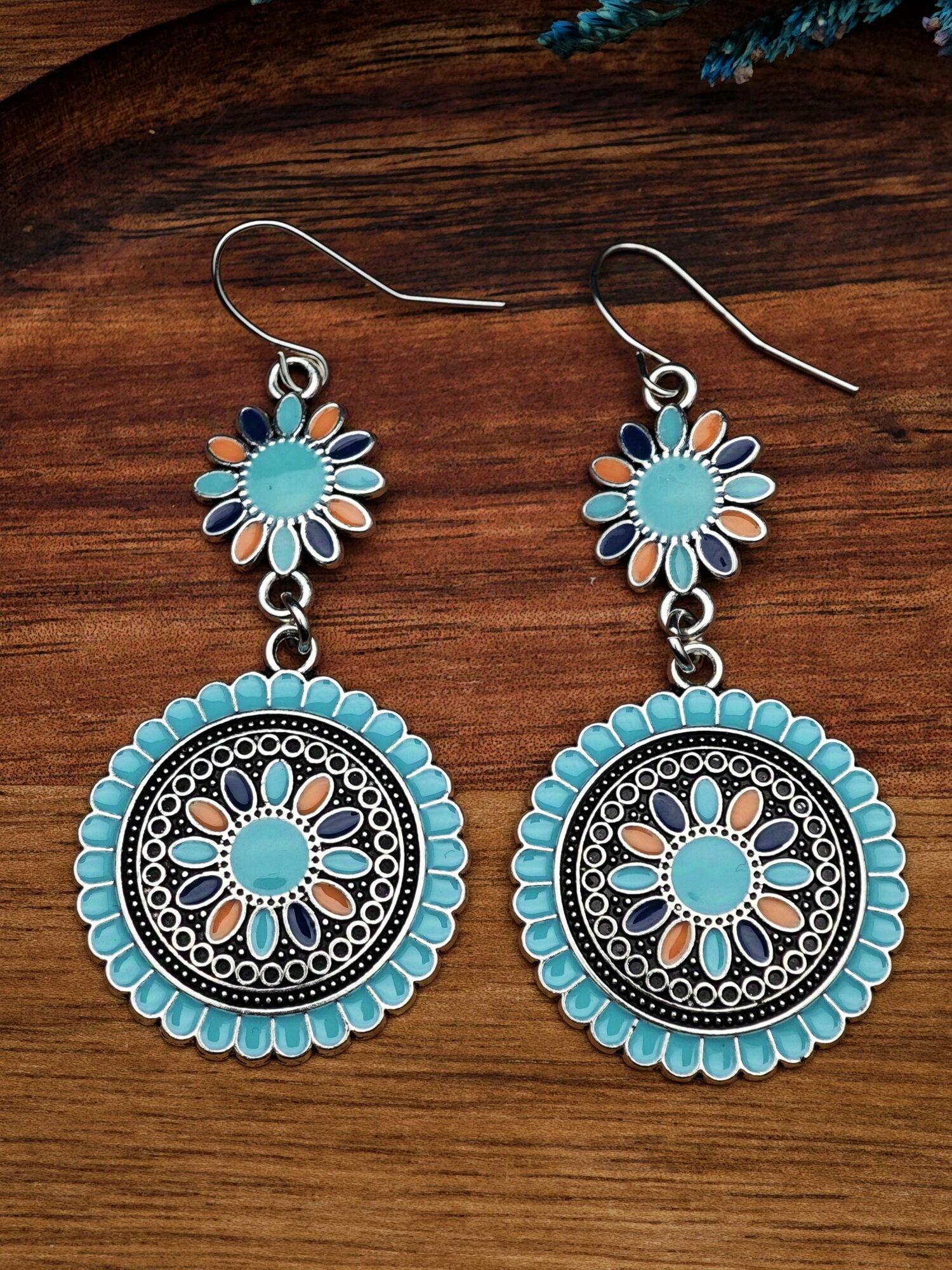 Серьги, бирюза синтетическая, эмаль