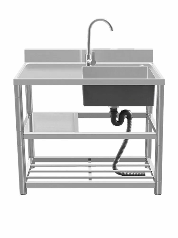 Мойка кухонная из нержавеющей стали, Включает в себя кронштейн и горячую и холодную воду, 80/90/100/110/120x50x80см