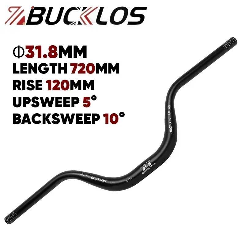 BUCKLOS руль велосипедный черный алюминиевый 31.8*720/780 мм 31.8-720-120mm-Black