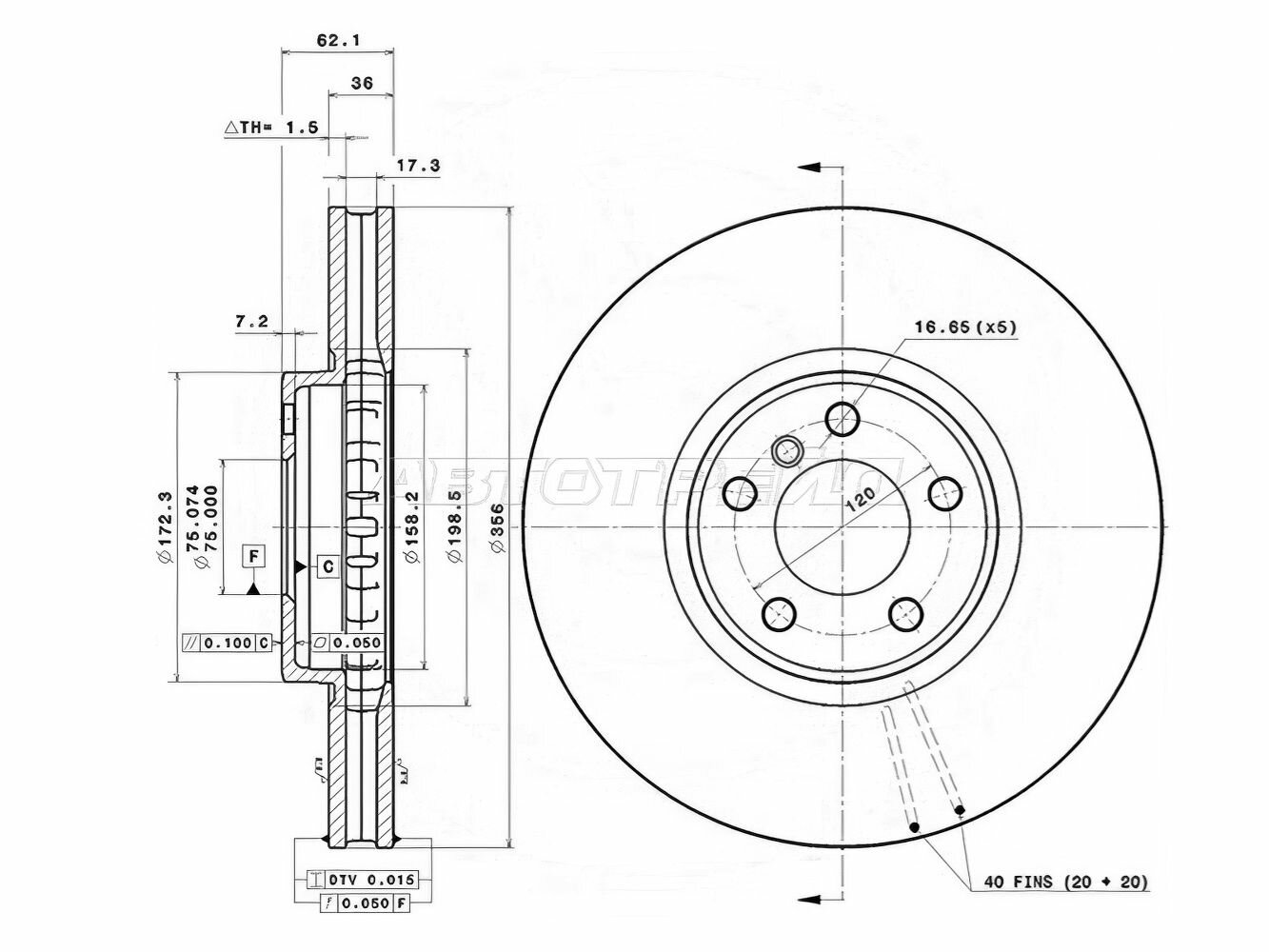 Диск тормозной передний для БМВ X5 арт ST34116756847 SAT
