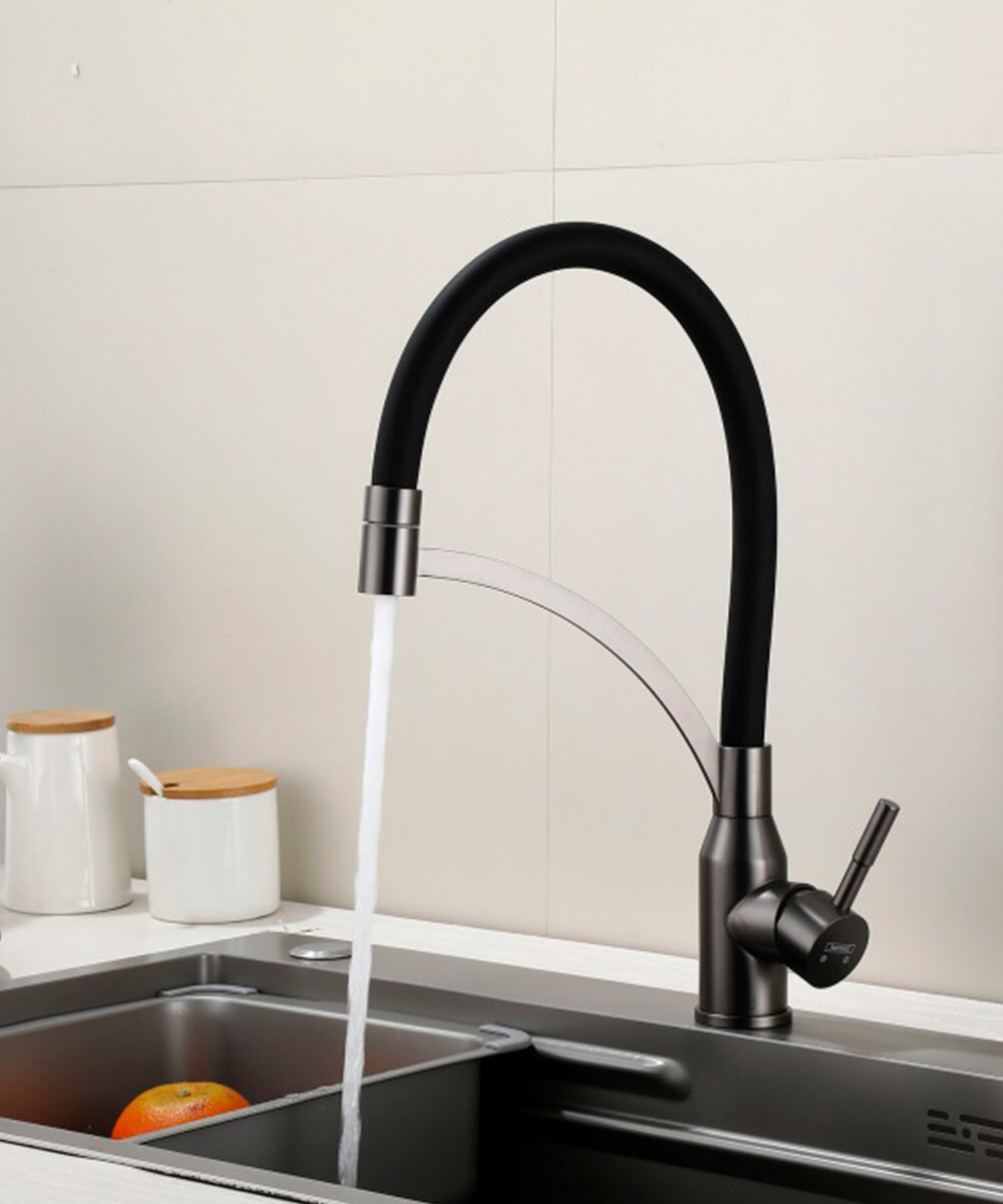 Смеситель для кухни с гибким изливом от бренда Hansen из нержавеющей стали HN56043-PC графит