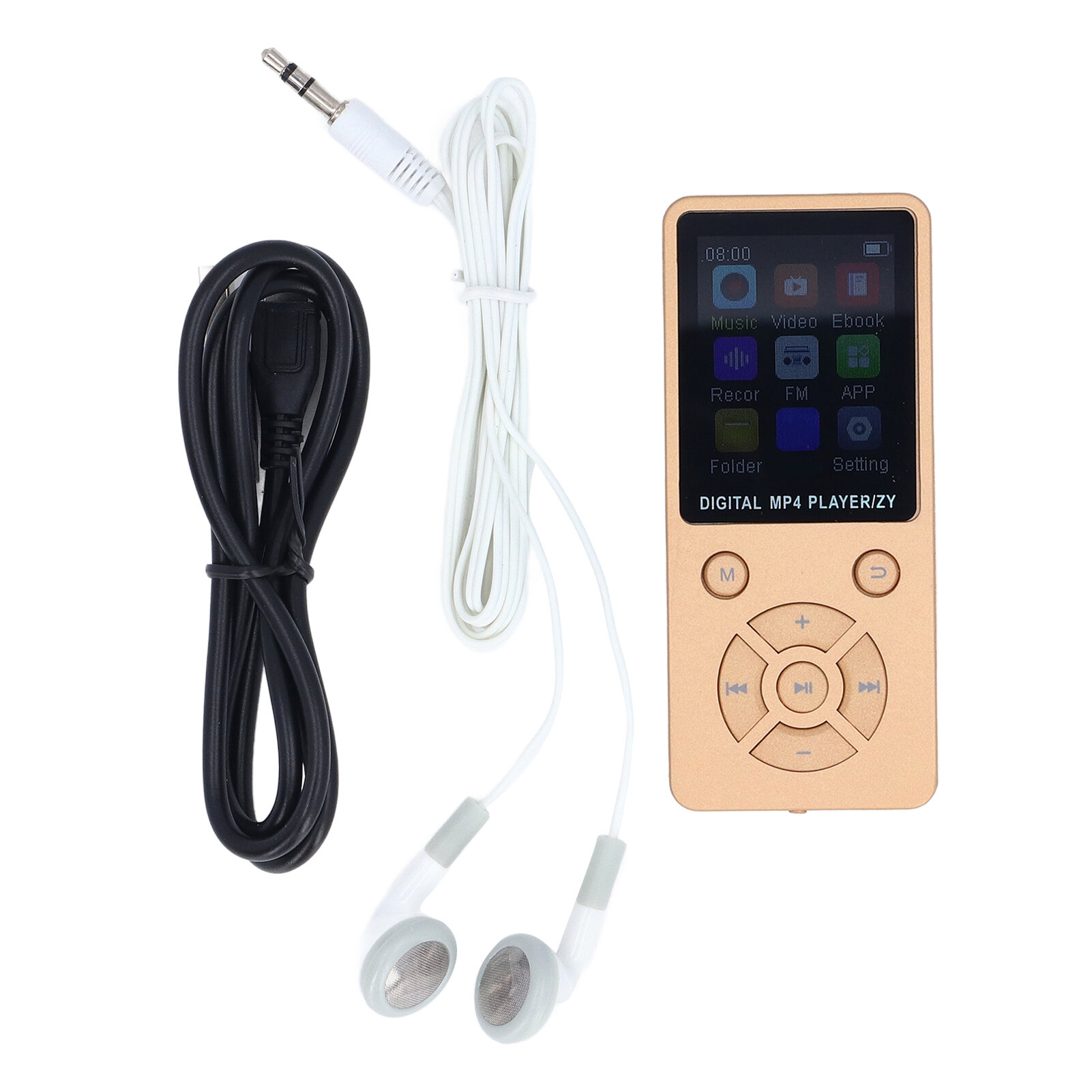 MP3/MP4 плеер на 64 ГБ с Bluetooth 5.0, 1,8-дюймовым экраном, портативный HiFi динамик для музыки, видео, FM-радио, электронных книг и наушников, поддержка до 128 ГБ, золотистый цвет.