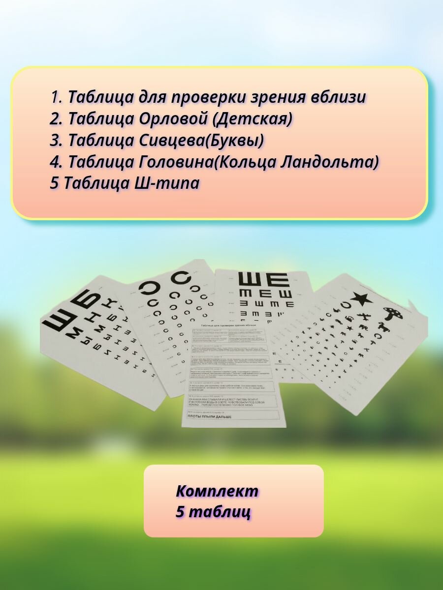 Таблицы для проверки остроты зрения 5 штук