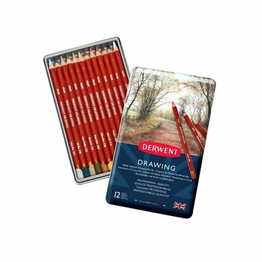Набор цветных карандашей "Derwent Drawing", масляные, 12 цветов, 12 штук