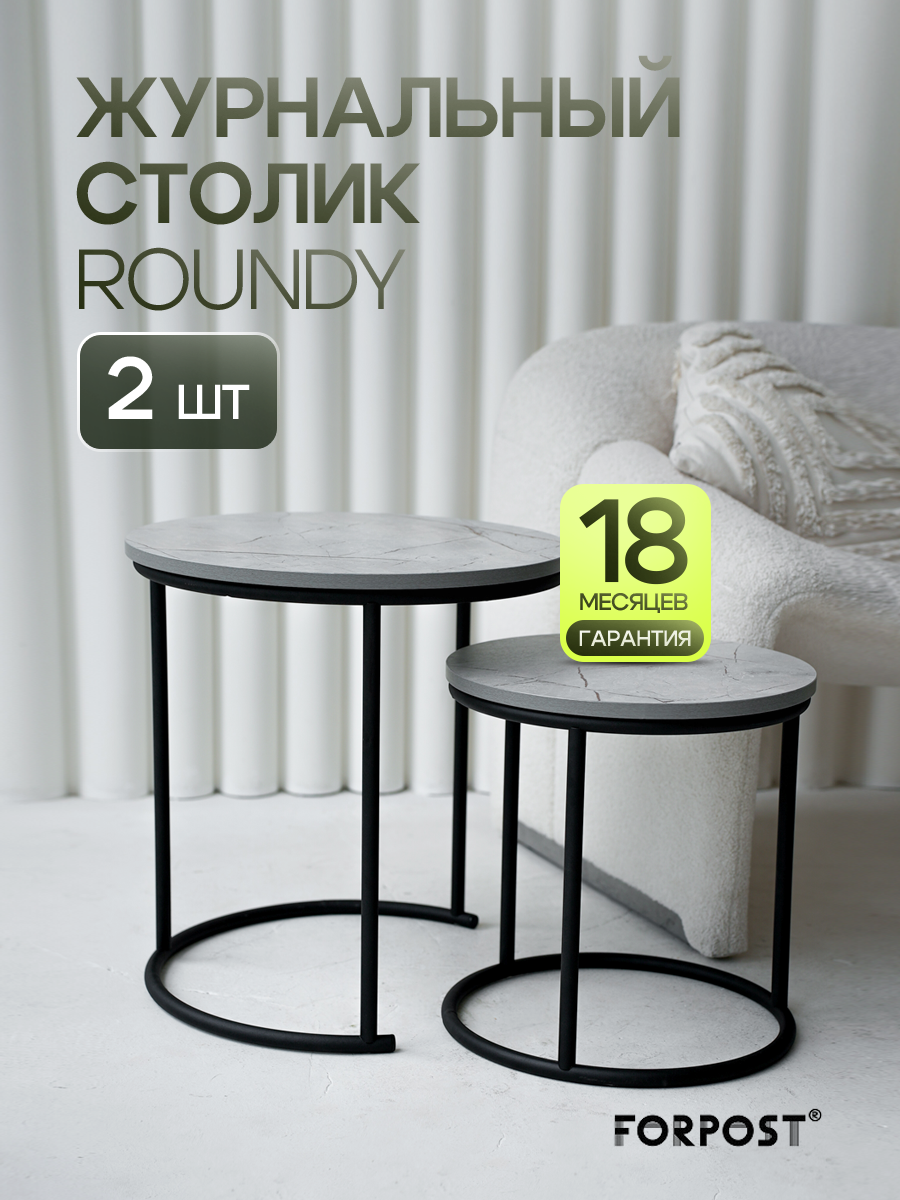 Журнальный столик круглый, каспий светлый/черный, комплект 2 штуки