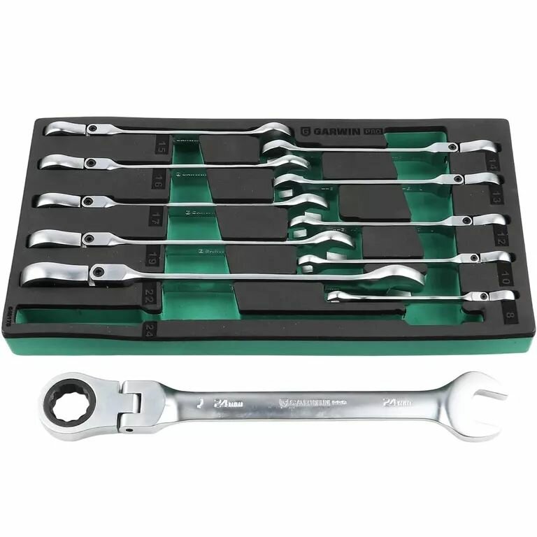 Набор ключей комбинированных трещоточных с шарниром 8-24 мм, 11 пр. в ложементе EVA